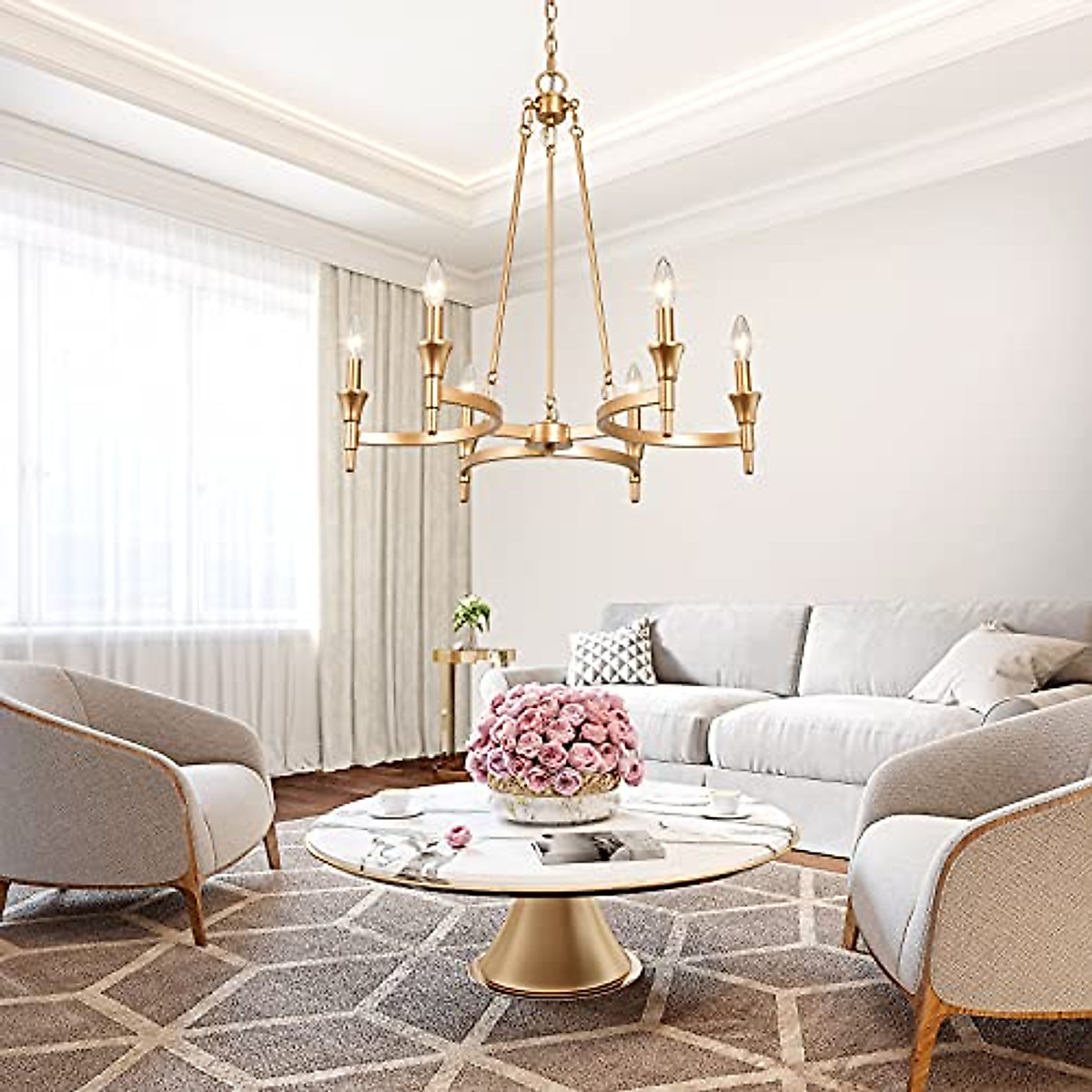 classy leaves Chandeliers for Dining Rooms, Chandeliers Modern, 6 Light Gold Chandelier Light Fixture for Living Room, Bedroom, 25" W x 25" L x 26.8" H