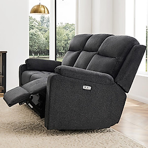 LARMACE Power Recliner Sofa and Loveseat Set Upholstered 2 Piece Reclining Couch with Overstuffed Armrest and Backrest Electric Recliner Sofa Couch Sets for Living Room, Dark Grey