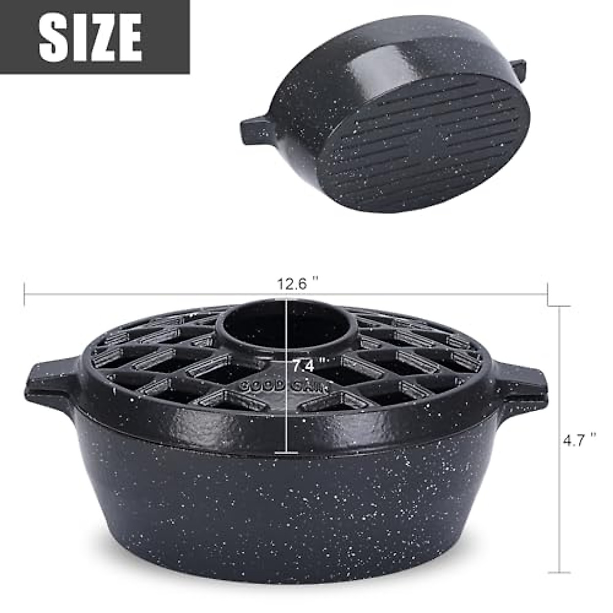 G Good Gain Wood Stove Steamer, Fireplace Humidifier, Cast Iron Humidifier for Stove, Matte Black Finish, Rust Resistant, Lattice Top, 2.5 Quart Capacity, Wood Burning Stove Indoor Decorative. Grey