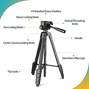 Aureday Phone Tripod Stand, 64” Extendable Cell Phone&Camera Tripod with Wireless Remote and Phone Holder, Aluminum iPad Tripod for Video Recording/Selfies/Live Stream/Vlogging