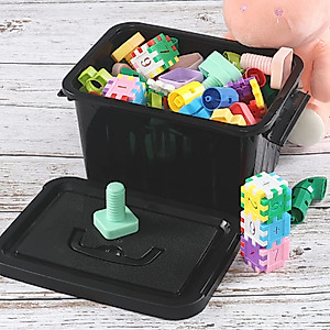 Vcansay 6 Quart Plastic Storage Latching Bin with Handles, Black, 6 Packs