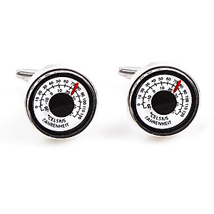 MRCUFF Traveler Working Watch Thermometer & Compass Steampunk Spinning Globe Pilot 4 Pairs Cufflinks in a Presentation Gift Box & Polishing Cloth