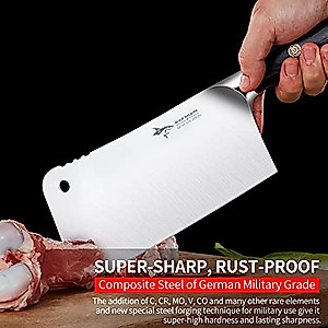 MAD SHARK Meat Cleaver, Professional 7.5 Inch Bone Chopping Butcher Knife with Heavy Duty Blade, German Military Grade Composite Steel, Chinese Chef's Bone Cutting Knife for Home Kitchen & Restaurant