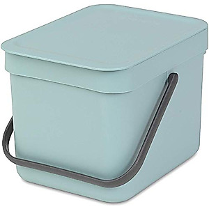 Brabantia Sort & Go Food Waste Trash Can (1.6 Gal / Mint) Small Countertop Kitchen Compost Caddy with Handle & Removable Lid, Easy Clean, Fixtures Included for Wall/Cupboard Mounting