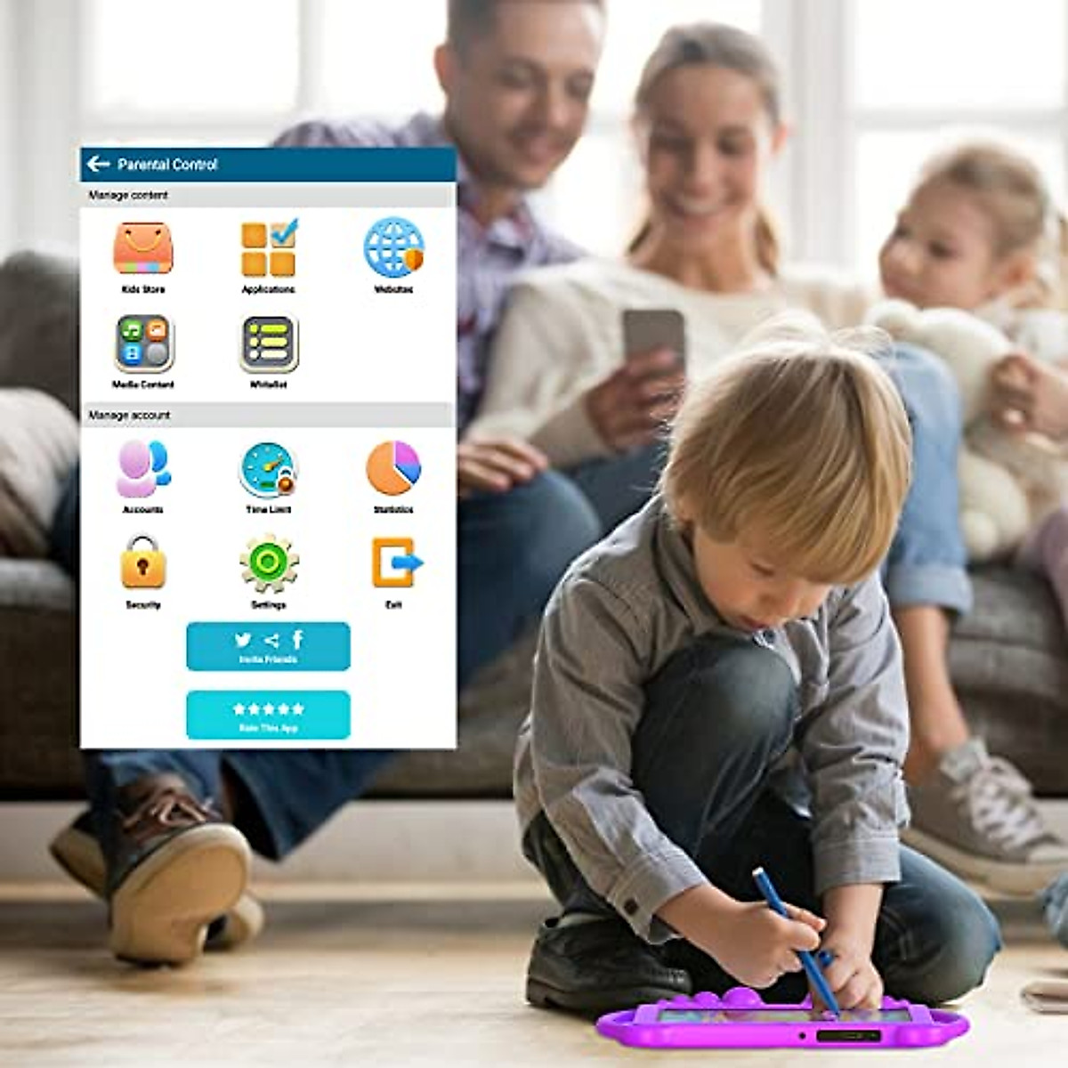 YOBANSE Kids Tablet, 7 inch Tablet for Kids 3GB RAM 32GB ROM Android 11.0 Toddler Tablet with Bluetooth, WiFi, GMS, Parental Control, Dual Camera, Shockproof Case, Educational, Games(Purple)