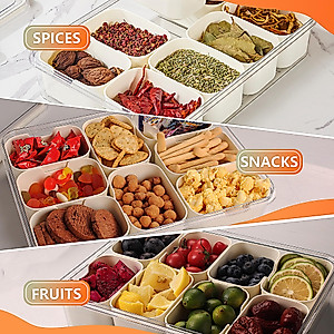 Farest Divided Veggie Tray with Lid and Handle,Portable 8 Compartment Serving Tray with Dividers,Snack Containers,Snack Box for Food,Veggie, Condiments,Candy,Nuts,Picnic,Parties,2 Pack