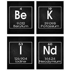 Be Kind Periodic Table of Elements Print, Set of FOUR 8"x10" Unframed Inspirational Science Poster, Chemistry Art Ideal for Science Lab, Classroom or Home Decor