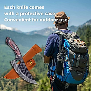 tatakook Butcher Knife for Meat Cutting,Hand Forged Viking Knife with Sheath,Caveman Knives Camping knife for Kitchen,Meat Cleaver Boning Knife (color 2)