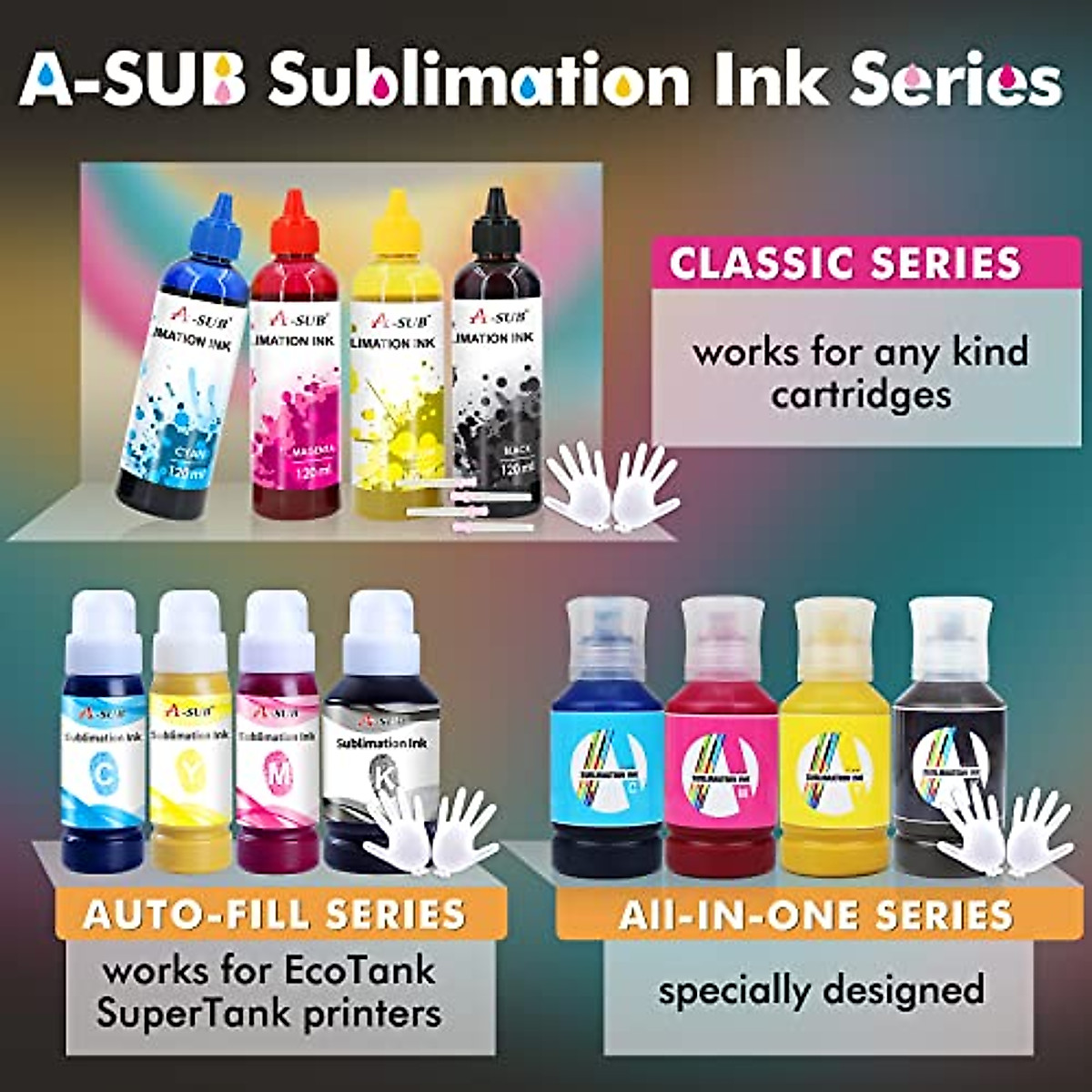 A-SUB 600ML Autofill Premium Sublimation Ink for F170 ET 2400 ET-2803 ET 2850 ET 2800 ET-2720 ET-2760 ET-4800 ET-15000 ET-3760 for Transfer T-Shirts Mugs Tumblers (Autofill/ICC-Free/Anti-UV)