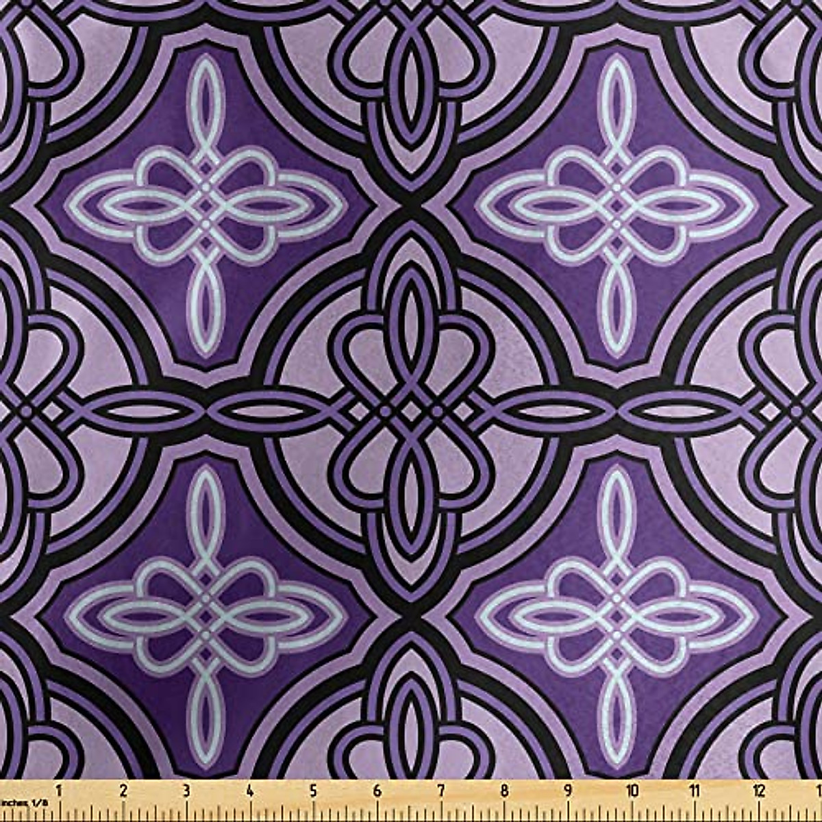 Ambesonne Celtic Fabric by The Yard, Unique Celtic Knot with Swirling and Twisted Line Details Print, Decorative Satin Fabric for Home Textiles and Crafts, 3 Yards, Violet Lilac