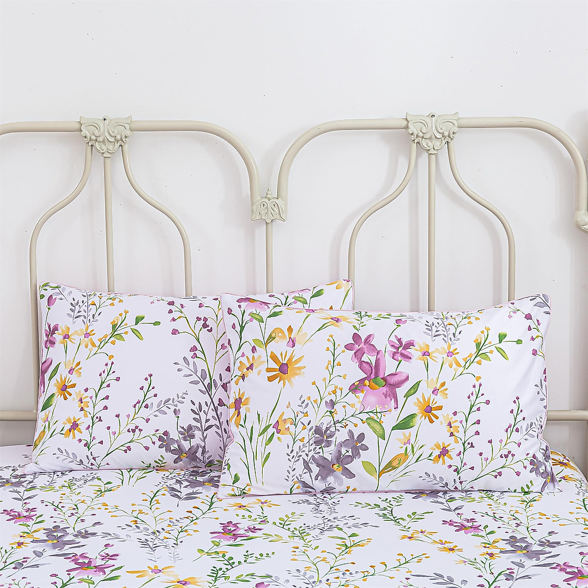 RYNGHIPY Cotton Floral Bed Sheet Set Full Size Botanical Flowers Print Girls Bedding Shabby Garden Floral Bed Sheets