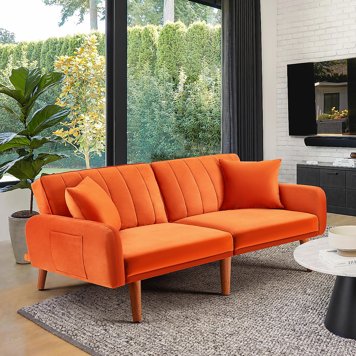 JOMEED 65" Velvet Loveseat Sofa,Modern Couch for Living Room,Futon Sofa Bed with Adjustable Backrest for Small Spaces,Dorm,Apartment