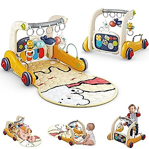 Losbenco Baby Gym Play Mat, 3-in-1 Baby Kick Piano Play Mat, Baby Tummy Time Playmat Musical Activity Center with Light for Infant Newborn Toddlers 0-12 Months