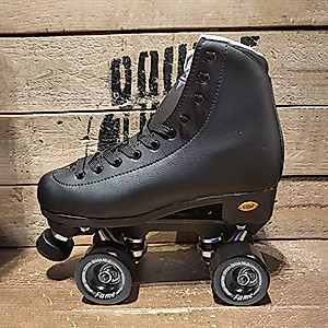 Sure Grip Fame Men & Women Premium Roller Skates Black Leatherette | Stylish Skates for Indoors - Double Structure, Stronger Grip, Extra Long Laces - Suitable for Beginners
