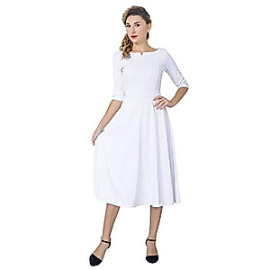 Marycrafts Women's Fit Flare Tea Midi Dress for Office Business Work 12 White