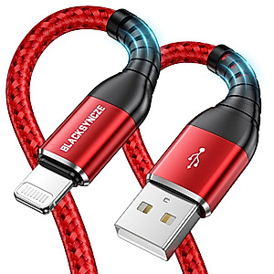 BLACKSYNCZE iPhone Charger, 6.6 FT MFi Certified Lightning Cable Fast Charging Nylon Braided Long iPhone Charger Cord Compatible with iPhone 13 12 11 Pro Max XS XR X 8 7 6S 6 Plus SE 5S - Red