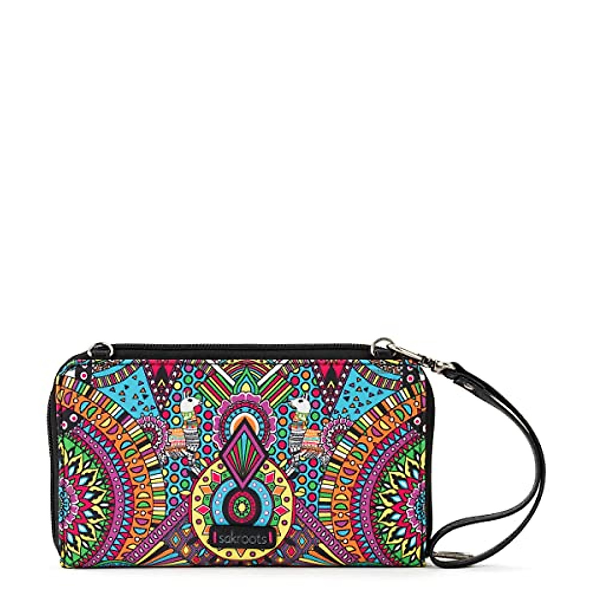 Sakroots Artist Circle Smartphone Crossbody in Eco Twill, Detachable Wristlet Strap, Rainbow Wanderlust