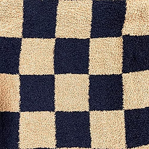 Fuzzy Checkered Throw Blanket Soft Cozy Lightweight Warm Reversible Blanket Preppy Aesthetic Decor for Couch,Chair,Sofa,Bed (Black/Camel, 51"x63")