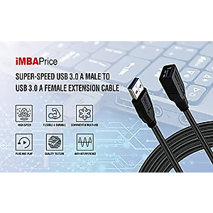 iMBAPrice USB 3.0 Extender - 15 Feet SuperSpeed USB 3.0 A Male to USB 3.0 A Female Extension Cable (Black)