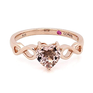 GEMVIO Collection 6MM Heart shape Peach Morganite Gemstone Infinity Heart Engagement Wedding Ring in 14K Rose Gold Over Sterling Silver Gifts for Women (0.67 Cttw) Ring Size-5