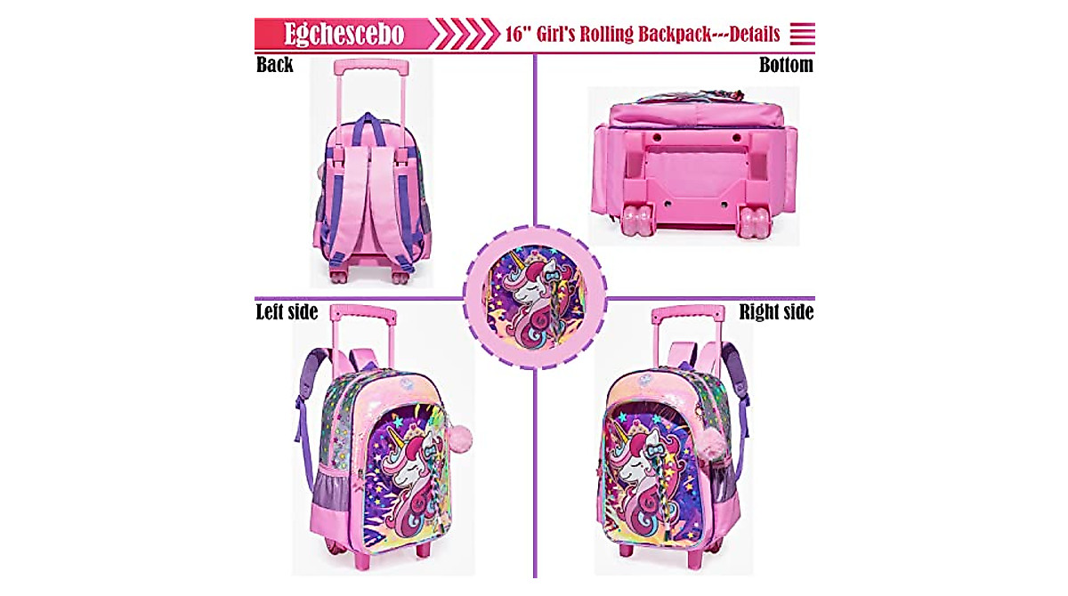 Kids Rolling Unicorn Backpack - Stylish & Functional Travel Bag