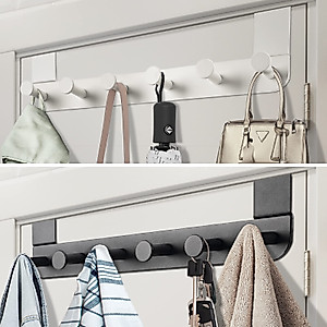 Bedroom Back of Door Hooks for Hanging Clothes Hat Bags Keys Heavy Duty Bathroom Over The Door Bath Robe Hanger Behind Door Towel Holder Low Profile No Drill Sturdy Metal Stylish Matte White