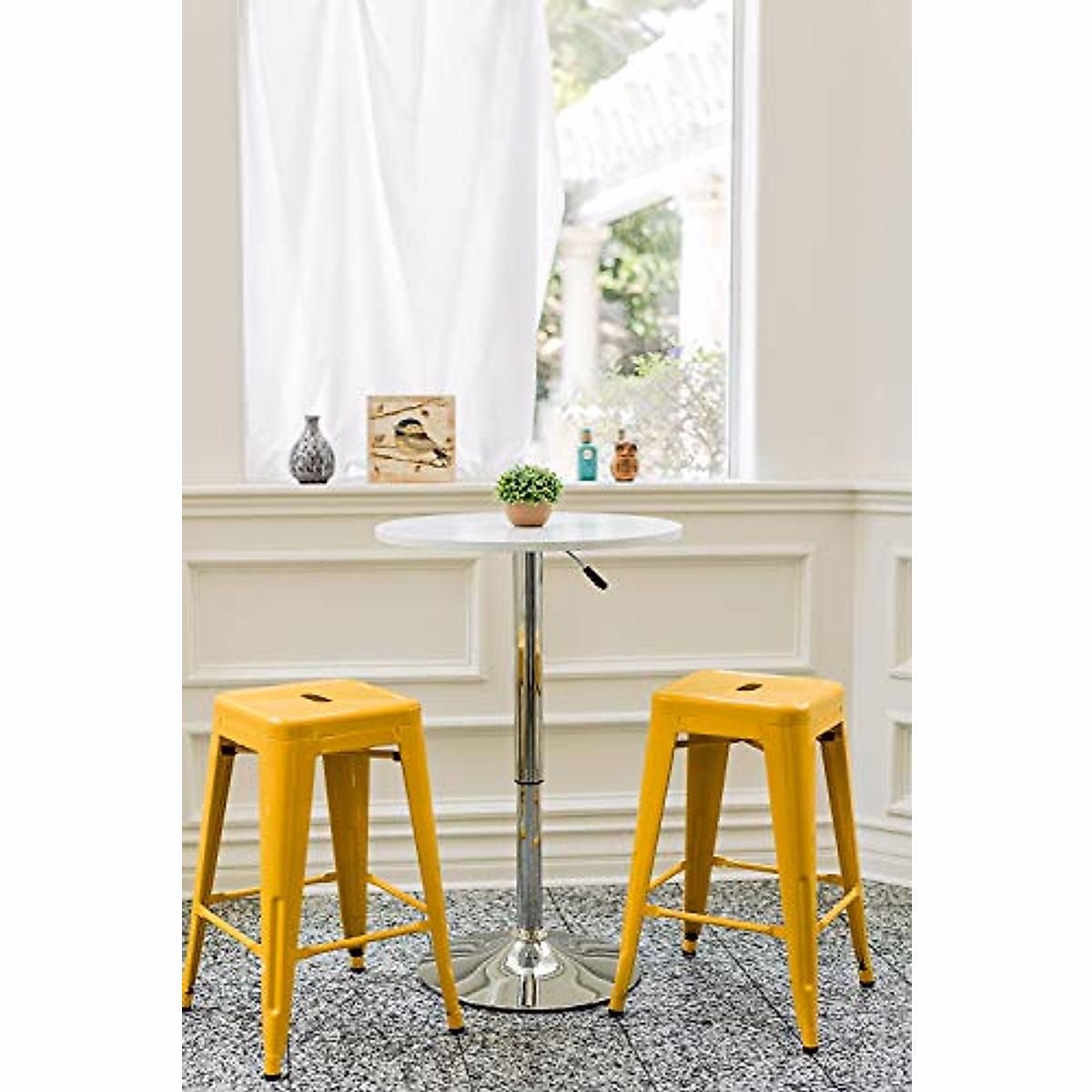 Vogue Furniture Direct 24" High Barstools Backless Yellow Metal Barstool Indoor-Oudoor Counter Height Stool with Square Seat, Set of 4 - VF1571019-4