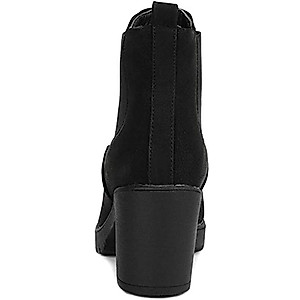 DREAM PAIRS Women's High Chunky Heel Chelsea Ankle Boots Slip On Elastic Fall Heeld Booties Shoes, Size 8.5, BLACK PU, FRE