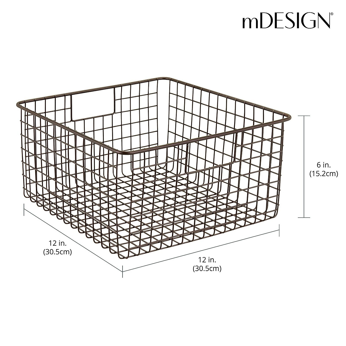 mDesign Metal Wire Bathroom Storage Basket Organizer with Handles - Organize Master/Guest Bathrooms, Linen, Hallway, or Entryway Closets, Bedroom, Laundry Room, Concerto Collection - 2 Pack - Bronze
