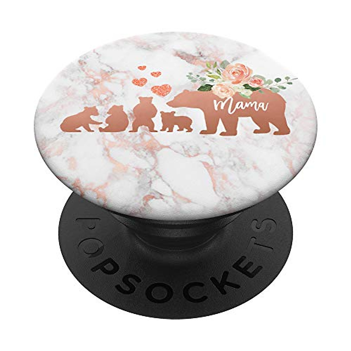 Mama Bear 4 Baby Cubs and Hearts Rose Pink Watercolor Floral PopSockets PopGrip: Swappable Grip for Phones & Tablets