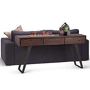 SIMPLIHOME Lowry SOLID ACACIA WOOD and Metal 60 Inch Wide Modern Industrial Console Sofa Table in Distressed Charcoal Brown, For the Living Room, Entryway and Bedroom