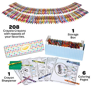Crayola Crayon Set with Coloring Pages, Gift for Kids, 208 Crayons with Repeats of Favorite Colors