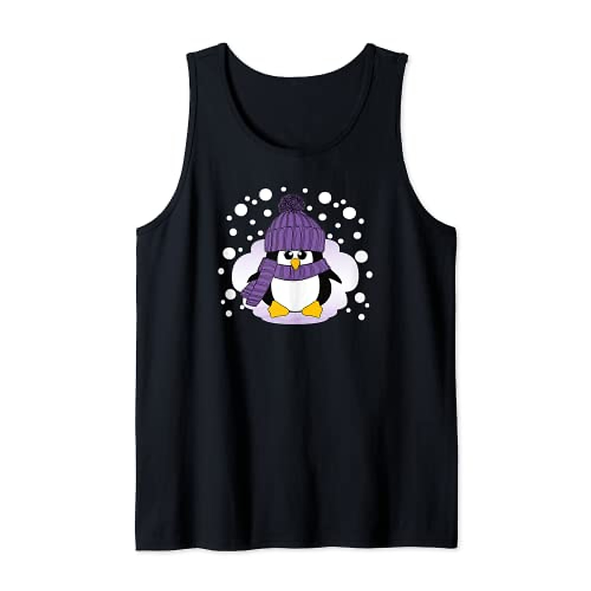 Christmas Penguin with Purple Hat and Scarf Stocking Stuffer Tank Top