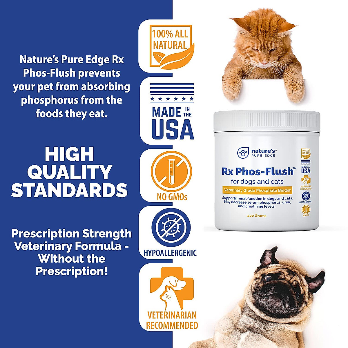 Rx Phos-Flush Phosphate Binder. Extra Large 200 Grams. Dog Kidney and Cat Kidney Support. Feline Urinary Tract Support. Compliments a Renal Failure Dog Food Diet or Cat Renal Support Diet.