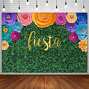 Sendy 7x5ft Mexican Fiesta Theme Backdrop for Photography Festival Birthday Party Decorations Supplies Cinco De Mayo Carnival Colorful Floral Green Grass Wall Background Banner Photo Props