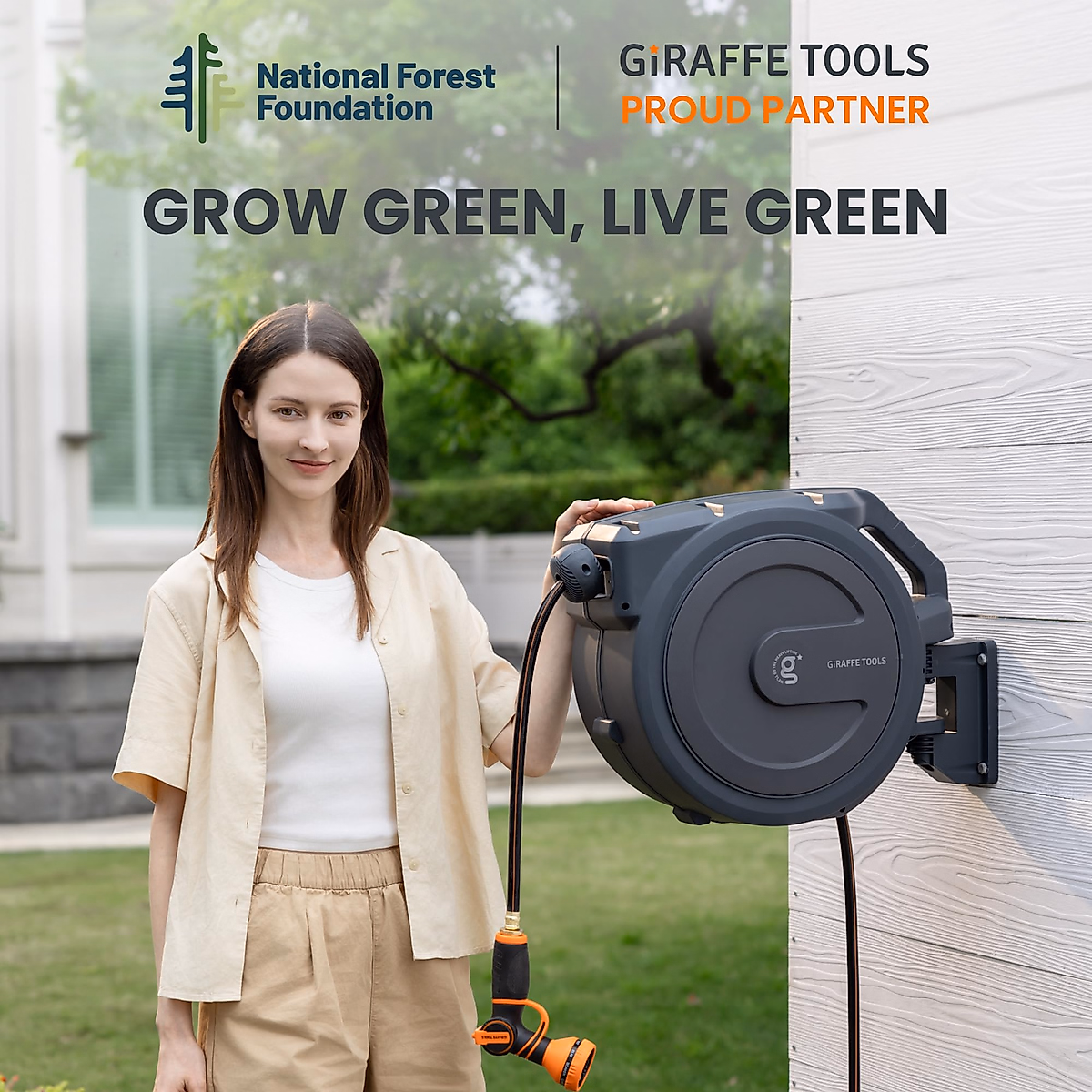 Giraffe Tools PRO Hose Reel 1/2" x 78 ft with Metal Bracket, Heavy Duty, Any Length Lock Garden Hose Reel for Patio, 78 ft, Dark Grey