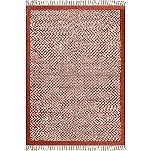 Handmade Geometric Tassel Rug Cotton Easy Washable Rugs Hand Block Printed Boho Area Rug Floor Carpet for Balcony Doormat Entryway Living Room Bedroom Hallway