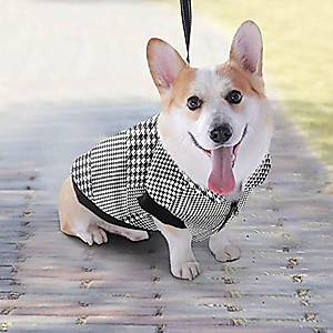 Kigai Black Houndstooth and Plaid Tartan Dog Coat Fleece Warm Windproof Pet Clothes for Snow Cold Weather, Soft Cozy Breathable Dog Winter Jacket for Small Medium large Dogs with Leash Hole Pet Coat(X