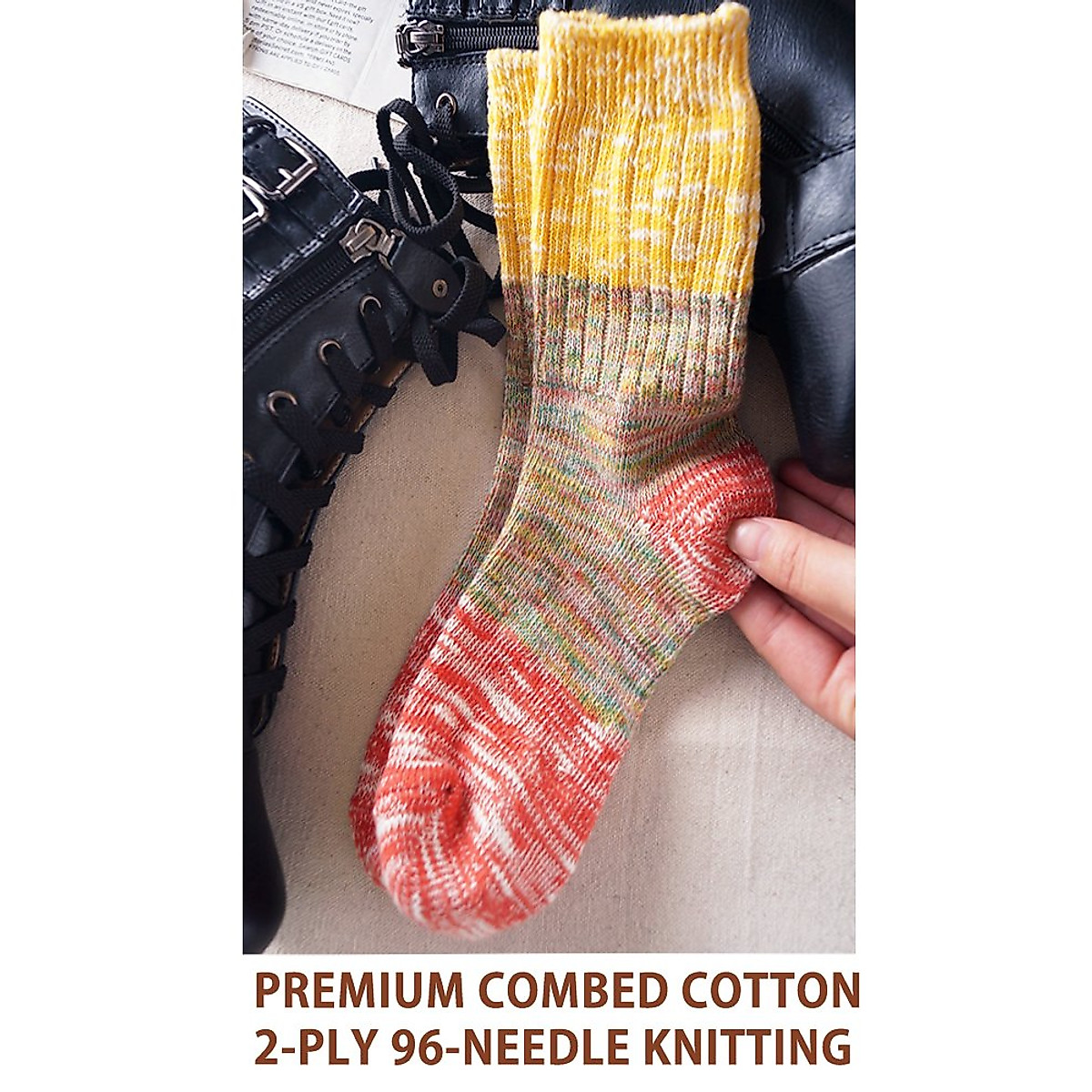 VERO MONTE 4Pairs Cotton Socks for Women -Womens Slouch Socks Cotton Crew(7-9.5)