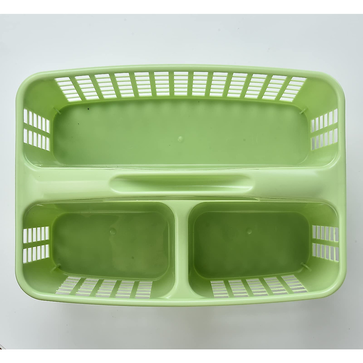 ALINK Plastic Shower Caddy Basket with Compartments, Portable Divided Cleaning Supply Storage Organizer with Handle for College Dorm Bathroom - Green