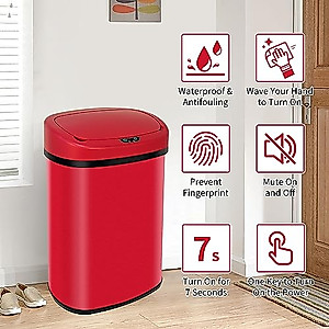 BLKMTY 13-Gallon Stainless Steel Trash Can with Lid, Red, 50L