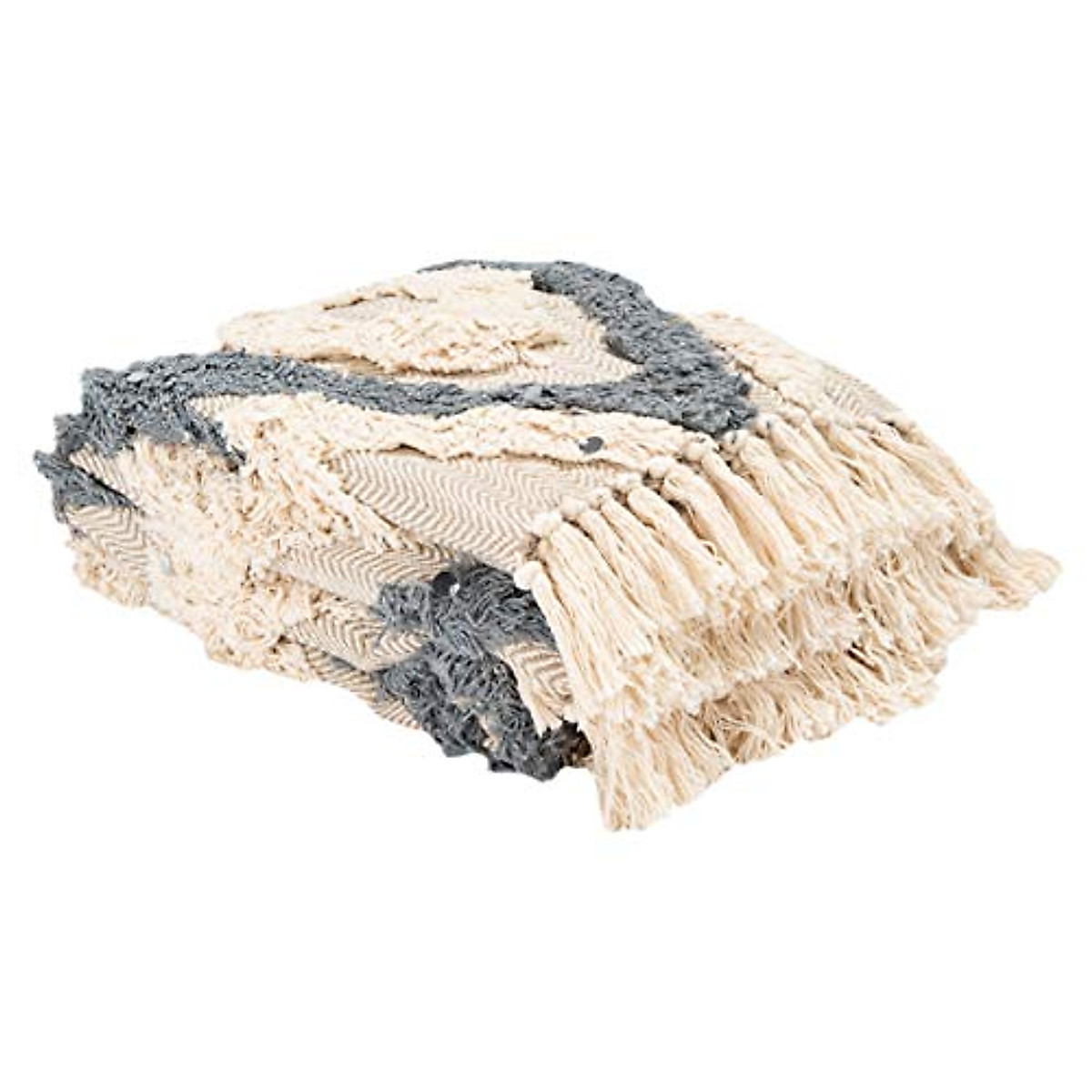 Safavieh Home Collection Lila Grace Boho Grey and Beige Fringe 50 x 60-inch Throw Blanket