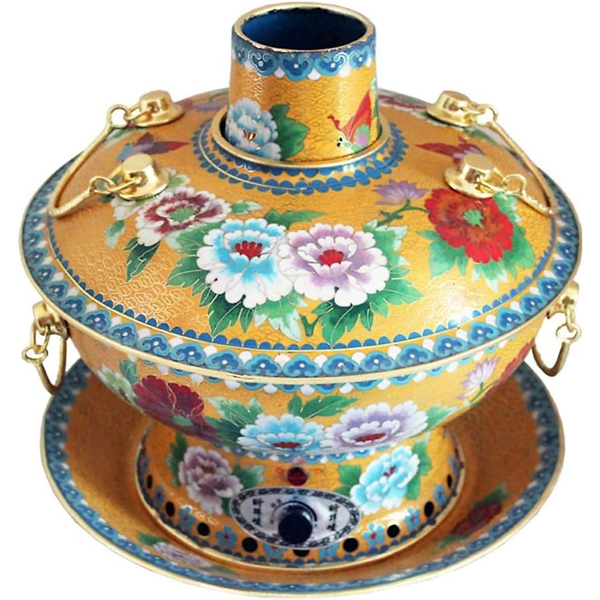 Chafing Dishes Casserole Pot For Hob And Oven Creative Cloisonne Copper Hot Pot Electric Copper Hot Pot Household Charcoal Copper Pot Retro Hot Pot (Color : Yellow, Size : 32cm)