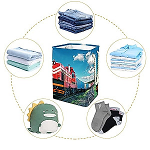 Laundry Hamper Train Pattern Collapsible Laundry Baskets Firm Washing Bin Clothes Storage Organization for Bathroom Bedroom Dorm