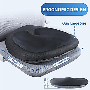Seat Cushion for Office Chair Car - Memory Foam Chair Pad Sciatica & Back Coccyx Tailbone Pain Relief - Non-Slip Ergonmic Butt Pillow for Computer Desk, Wheelchair, Gaming School Chair - Grey