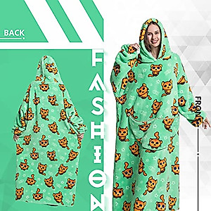Wearable Blanket Oversized Hoodie Sweatshirt Women Men Hooded Pullover Flannel Fleece Comfy Clothes with Pocket & Long Sleeves Soft Warm Lounging Adult Teens Christmas Gifts (Cat, Adult)