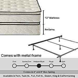 Mayton, 12-Inch Medium Plush Double Sided Pillowtop Innerspring Mattress & 4" Wood Box Spring Set with Frame, Twin XL