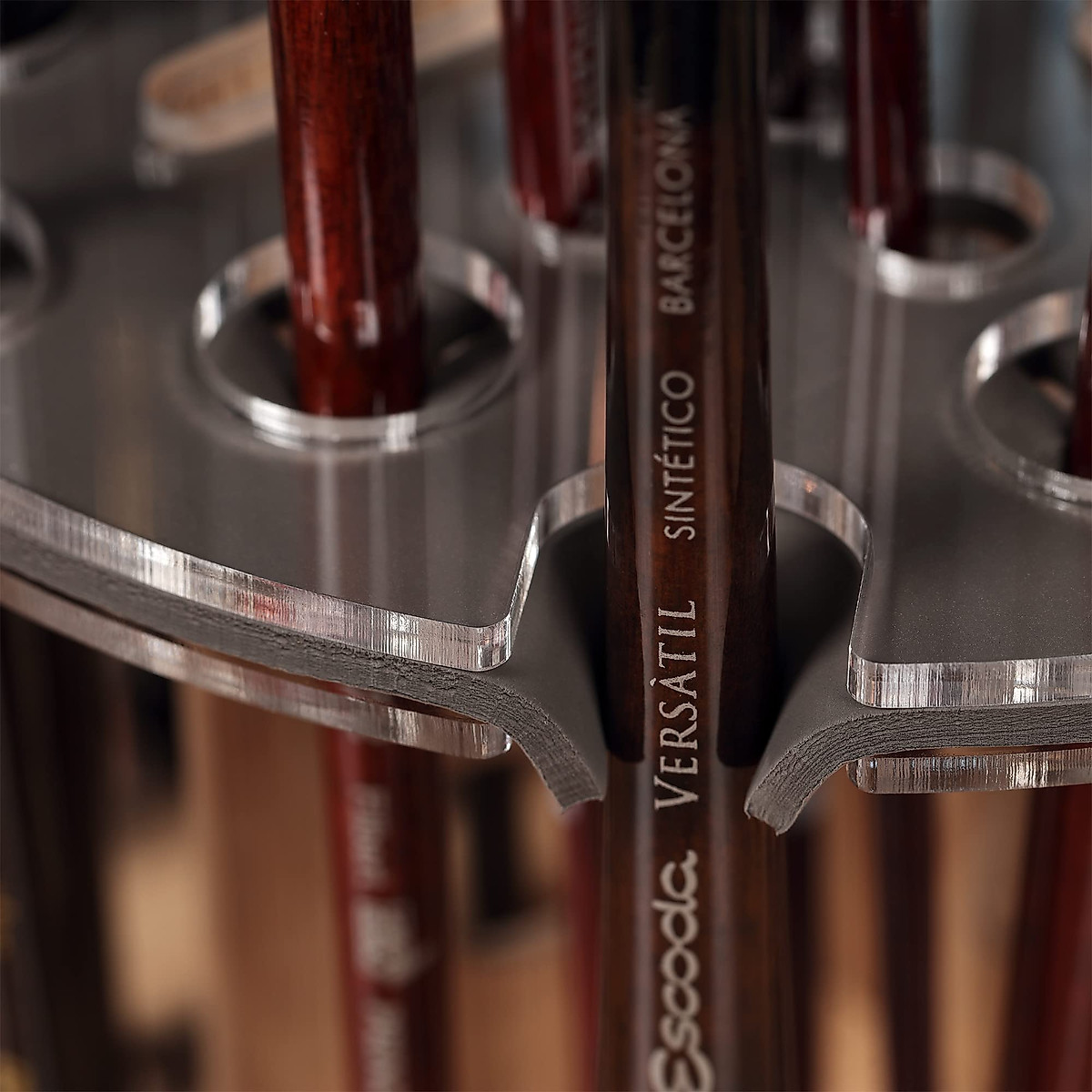 Mezzo Artist Brush Rack - Wood Grain Laminate Multi Layer Desk Stand Professional Storage Display Organizer for paintbrushes and Paint Tubes - Rotating Brush Rack