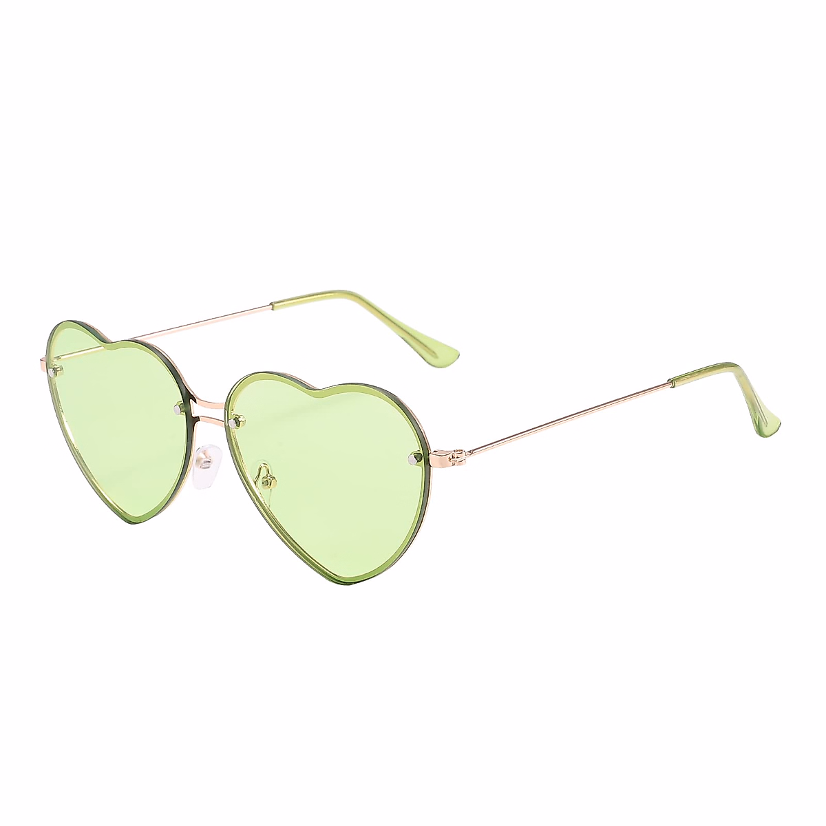 Przene Green Heart Sunglasses For Women Metal Frame Fashion Lovely Sunglasses 100% UV Protection. (Standard, Green)
