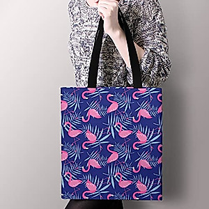 Dylaca 2pcs Pink Flamingo Bag Decorations and Flamingo Tote Bag Gifts,Canvas Animal Tote Bags for Women Men.Pink Flamingo With Leave.